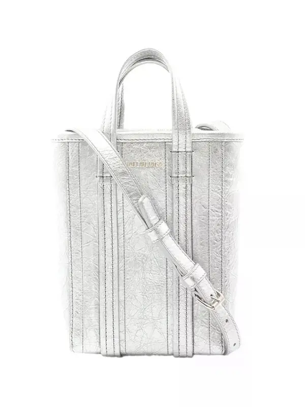 Balenciaga 2010-2026 Metallic Leather Phone Holder Crossbody Bag - Silver