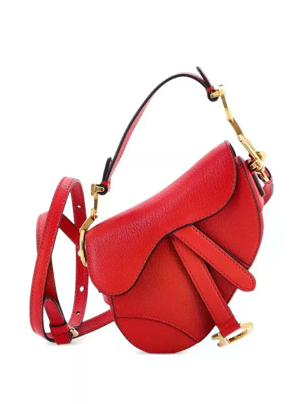 Dior Saddle Handbag With Strap Leather Micro Shoulder Bag - Red