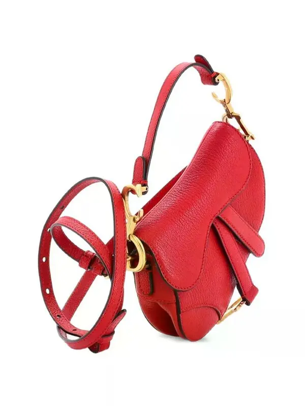 Dior Saddle Handbag With Strap Leather Micro Shoulder Bag - Red