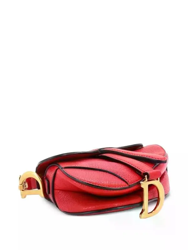 Dior Saddle Handbag With Strap Leather Micro Shoulder Bag - Red