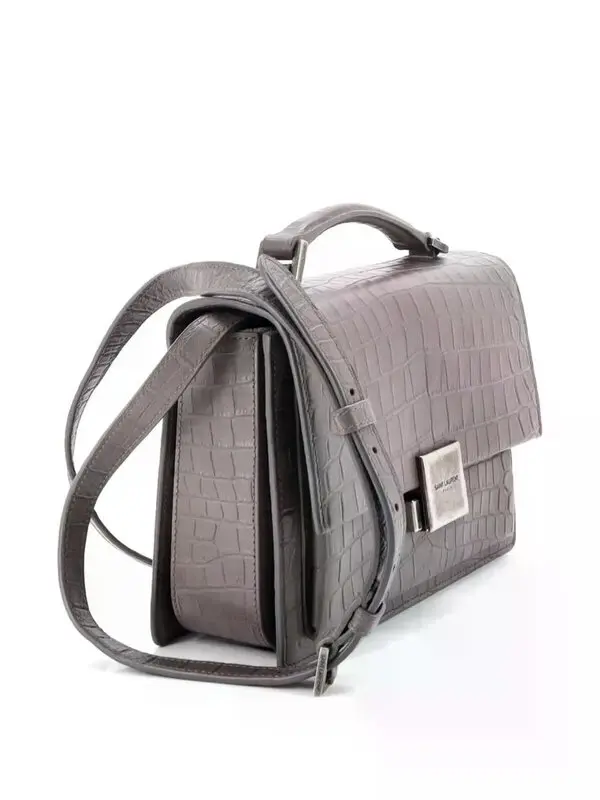 Saint Laurent Bellechasse Crocodile Embossed Leather Medium Satchel - Grey