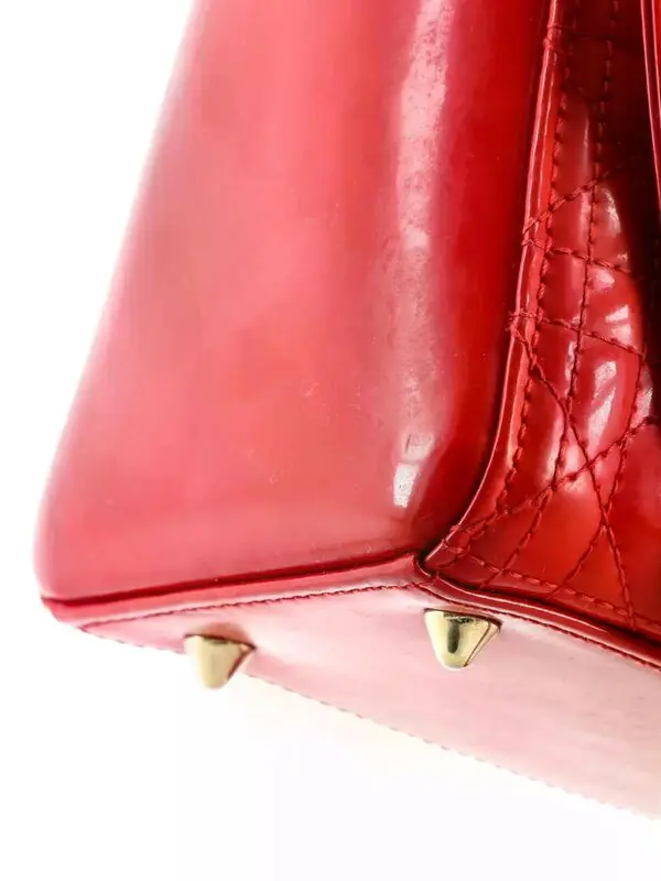 Dior Lady Medium Satchel Cannage Quilt Patent - Red