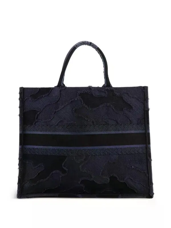 Dior Camouflage Embroidered Canvas Large Tote Bag - Blue