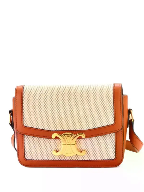 Celine Triomphe Teen Shoulder Bag Canvas With Leather - Brown