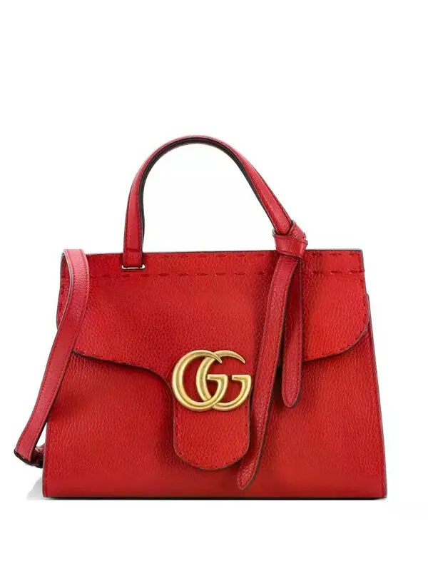 Gucci Gg Marmont Leather Top Handle Mini Satchel - Red