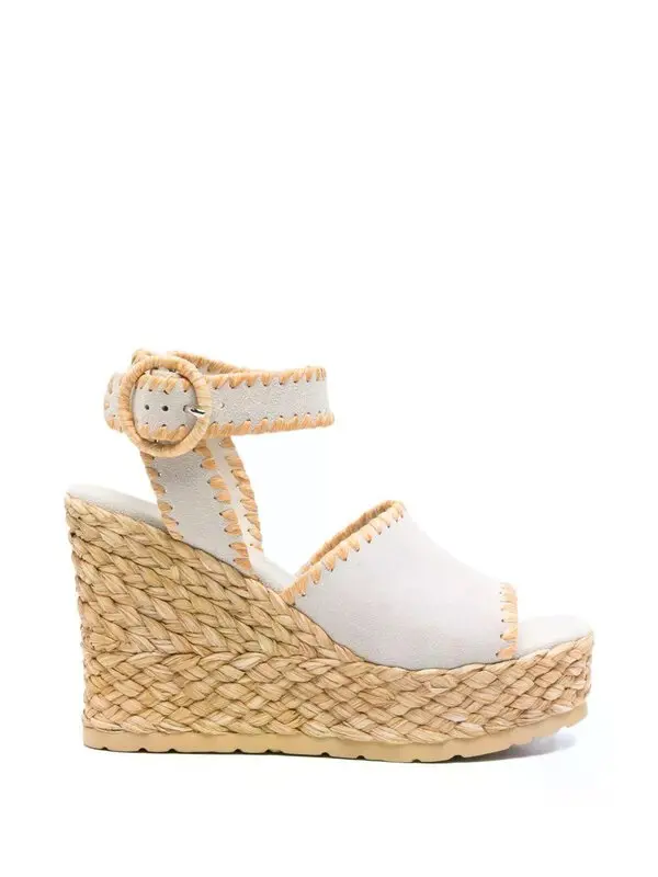 PALOMA BARCELO Suede Wedge Heeled Sandals With Woven Detailing