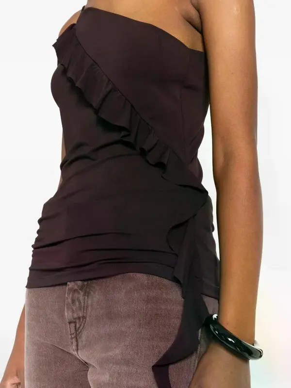 Pinko Ruffled One-shoulder Top - Brown