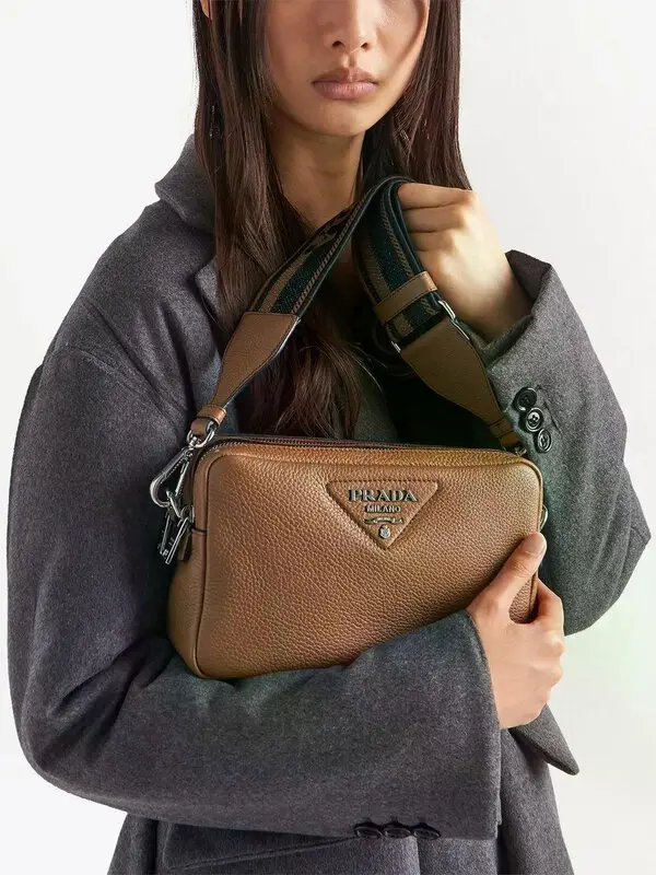 Prada Triangle-logo Plaque Crossbody Bag - Brown