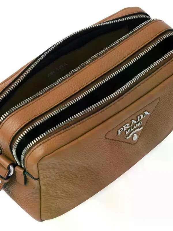 Prada Triangle-logo Plaque Crossbody Bag - Brown