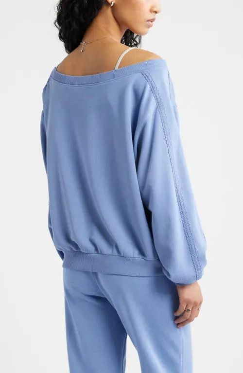Bp. Lace Trim Off-the-shoulder Sweatshirt - Blue Frost