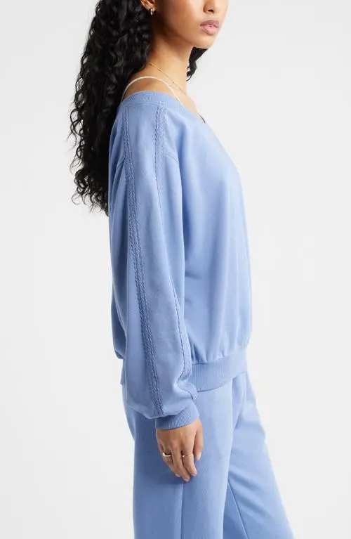 Bp. Lace Trim Off-the-shoulder Sweatshirt - Blue Frost