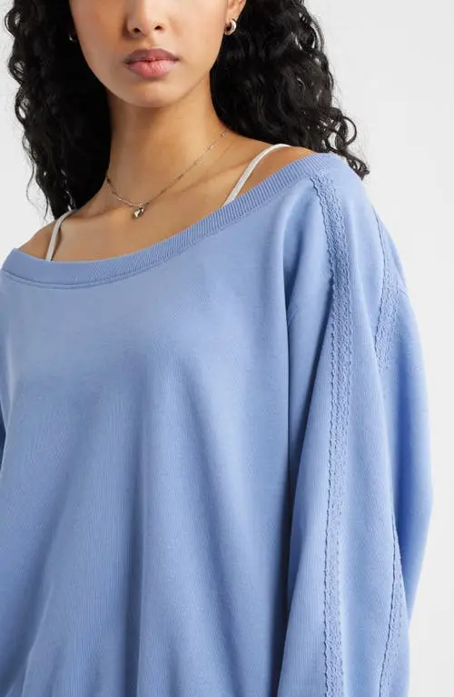 Bp. Lace Trim Off-the-shoulder Sweatshirt - Blue Frost
