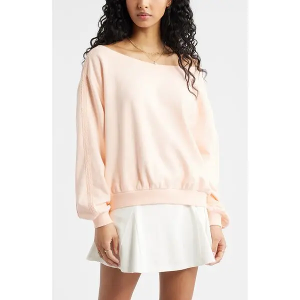 Bp. Lace Trim Off-the-shoulder Sweatshirt - Coral Morning