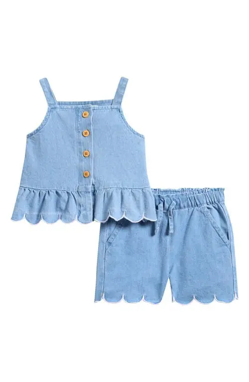 MILES THE LABEL Scalloped Chambray Tank & Shorts Set - Light Blue Denim