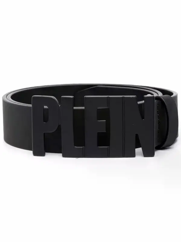 Philipp Plein Plein Lettering Logo Leather Belt - Black