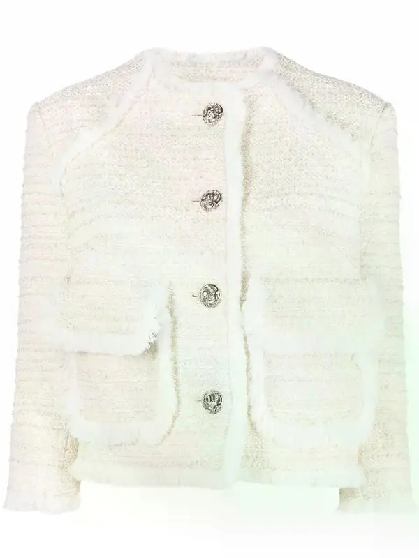 Philipp Plein Embroidered Bouclé Cropped Blazer - Neutrals