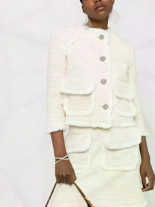 Philipp Plein Embroidered Bouclé Cropped Blazer