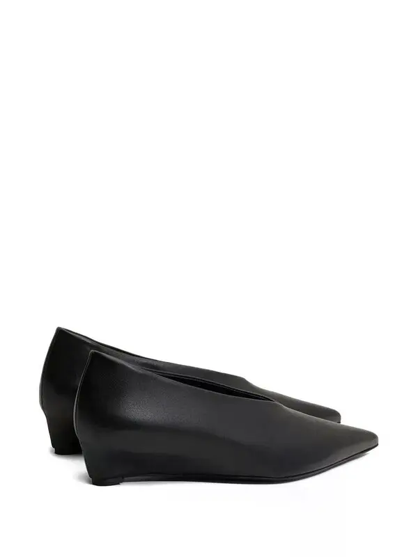 AMI Paris Lamb Leather Pointed Toe Wedge Pumps