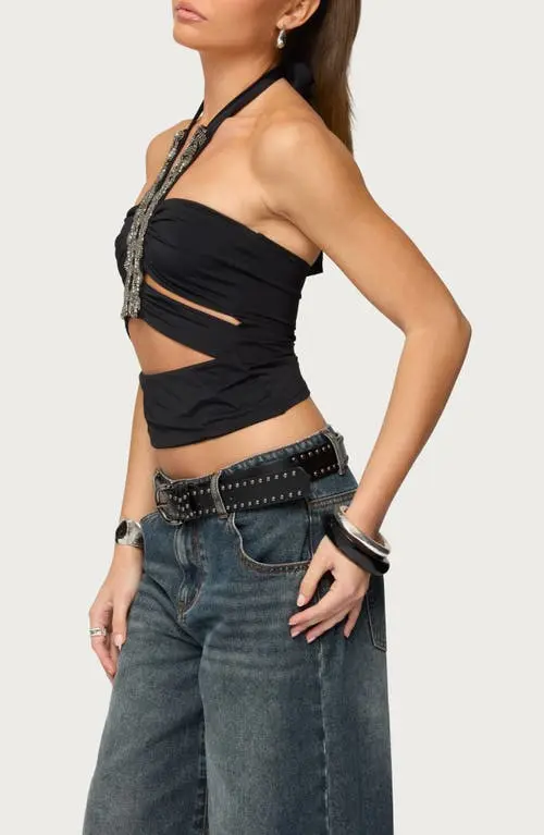 EDIKTED Cutout Beaded Halter Top