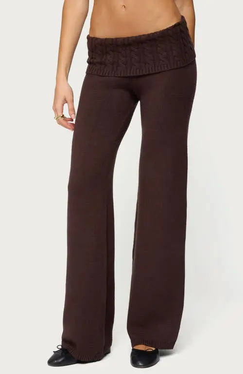 EDIKTED Cable Stitch Waistband Flare Pants - Brown