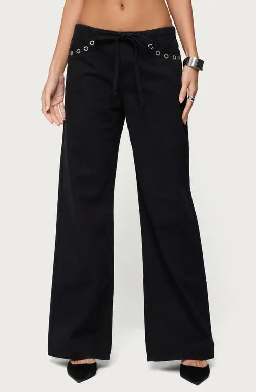 EDIKTED Grommet Low Rise Wide Leg Jeans - Black-washed