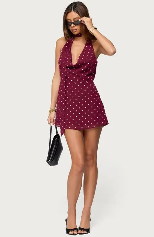 EDIKTED Polka Dot Halterneck Mini Dress