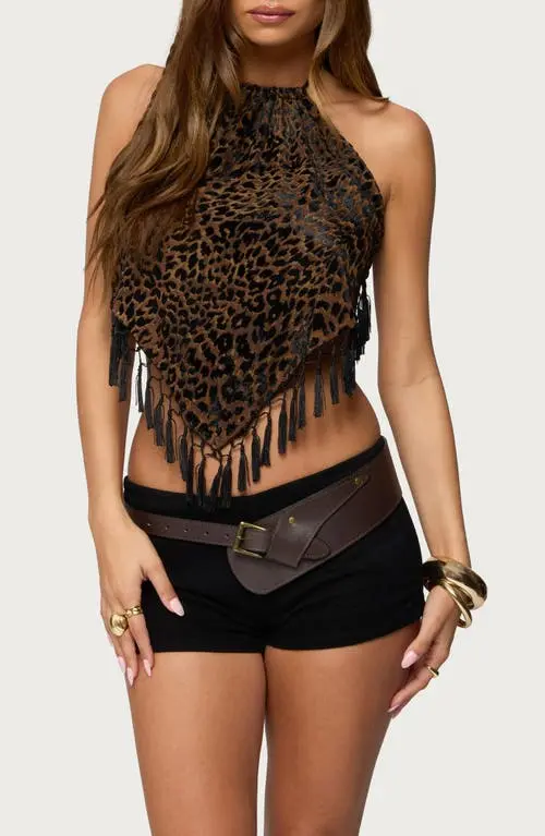 EDIKTED Tassel Trim Halter Crop Top