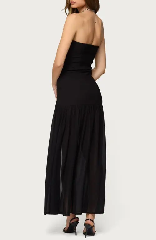 EDIKTED Strapless Mixed Media Maxi Dress