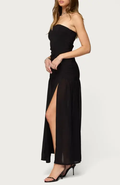 EDIKTED Strapless Mixed Media Maxi Dress
