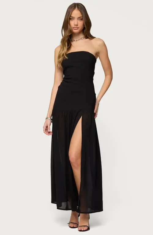 EDIKTED Strapless Mixed Media Maxi Dress