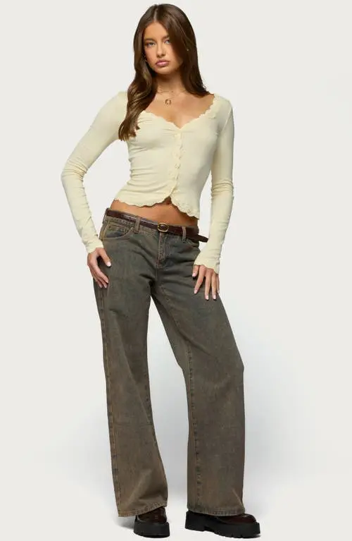 EDIKTED Gayle Lace Crop Top - Light-yellow