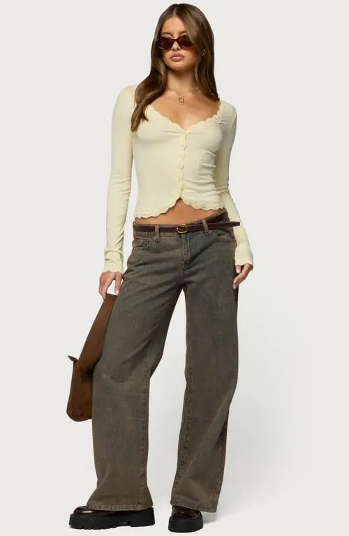 EDIKTED Gayle Lace Crop Top - Light-yellow