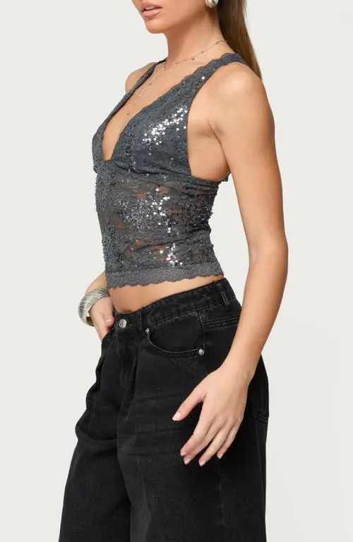 EDIKTED Isaela Sequin Lace Tank