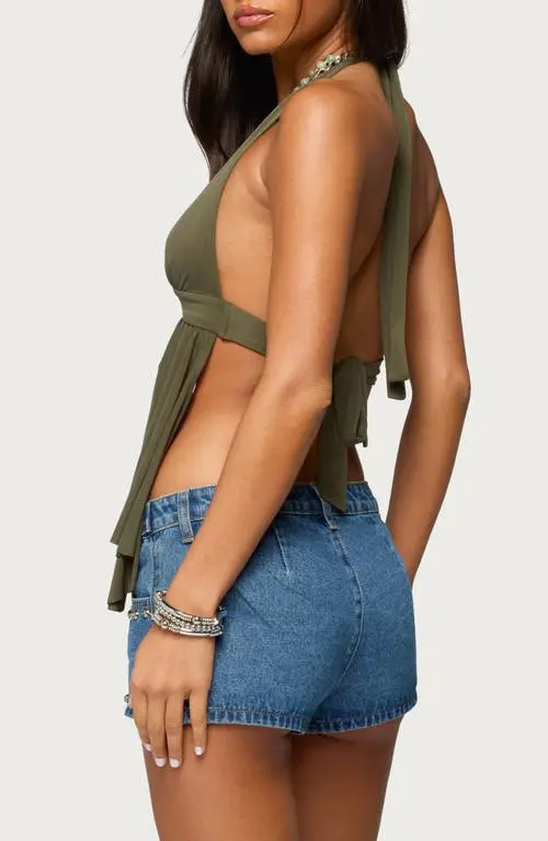 EDIKTED Skye Backless Split Halter Top