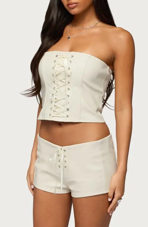EDIKTED Faux Leather Corset Top - Off-white