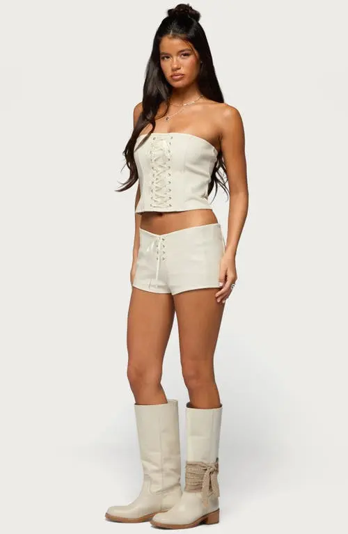 EDIKTED Faux Leather Corset Top - Off-white