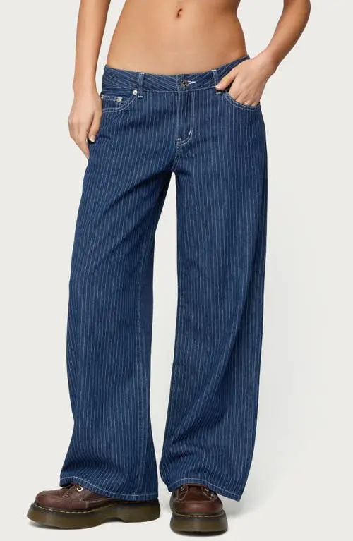 EDIKTED Pinstripe Low Rise Wide Leg Jeans