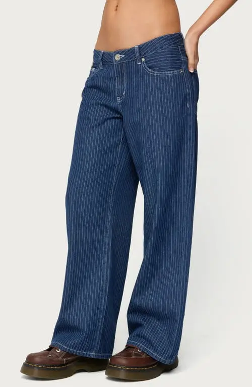 EDIKTED Pinstripe Low Rise Wide Leg Jeans