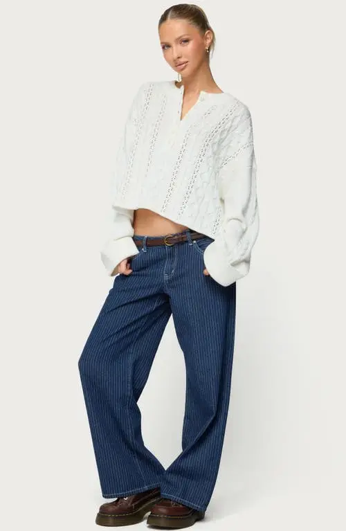 EDIKTED Pinstripe Low Rise Wide Leg Jeans
