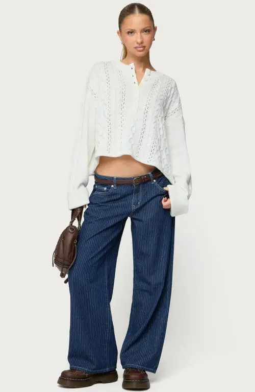 EDIKTED Pinstripe Low Rise Wide Leg Jeans