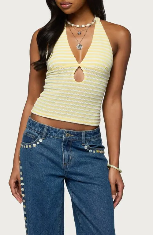 EDIKTED Maylah Stripe Knit Keyhole Halter Top