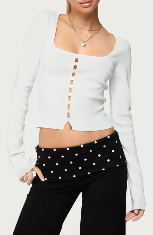 EDIKTED Cutout Button Long Sleeve Crop Top