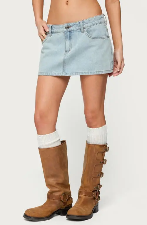 EDIKTED Chiara Low Rise Denim Miniskirt - Light-blue