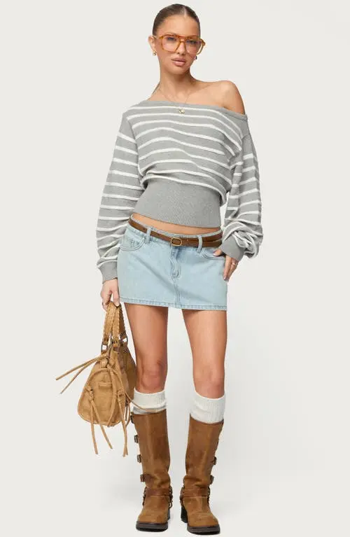 EDIKTED Chiara Low Rise Denim Miniskirt - Light-blue