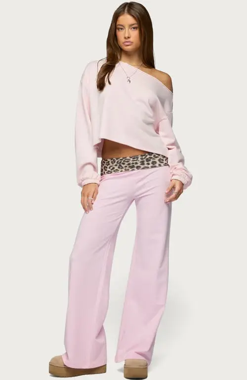 EDIKTED Leopard Print Waist Wide Leg Pants