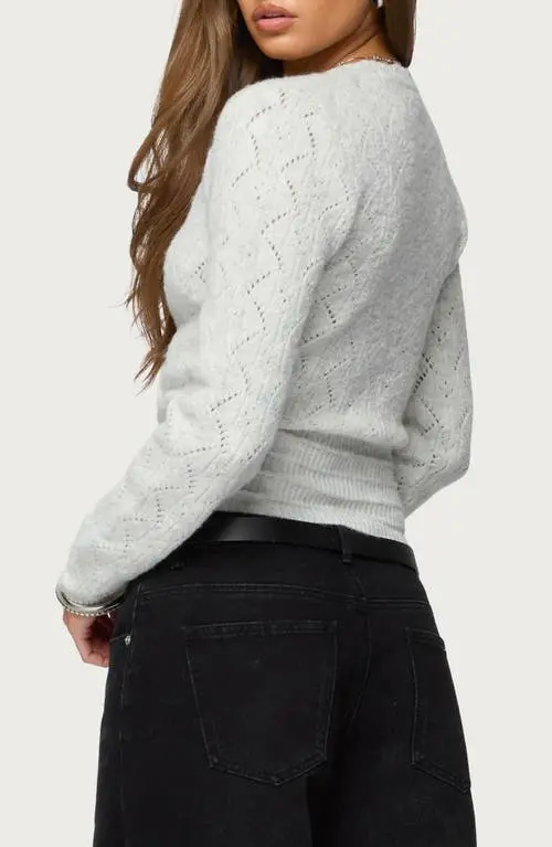 EDIKTED Pointelle V-neck Crop Sweater