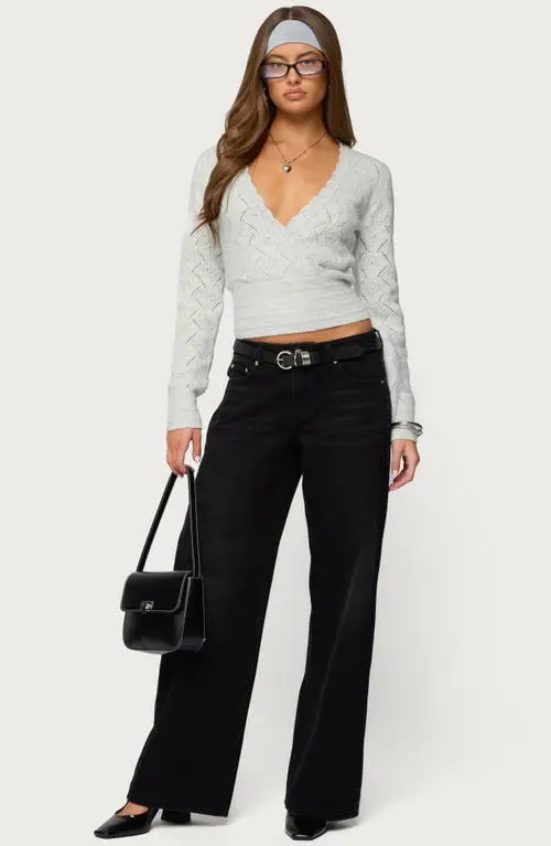 EDIKTED Pointelle V-neck Crop Sweater