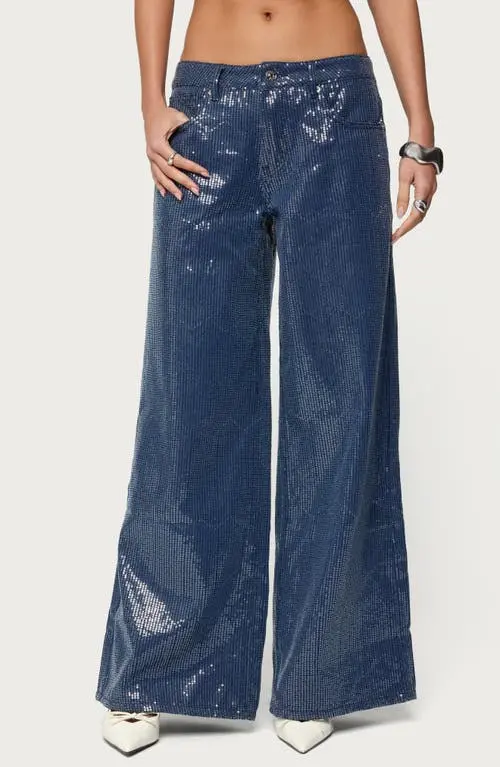 EDIKTED Mirella Sequin Wide Leg Jeans