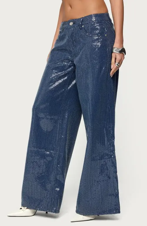 EDIKTED Mirella Sequin Wide Leg Jeans