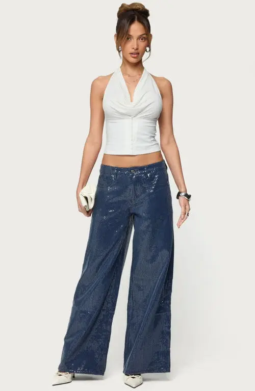 EDIKTED Mirella Sequin Wide Leg Jeans